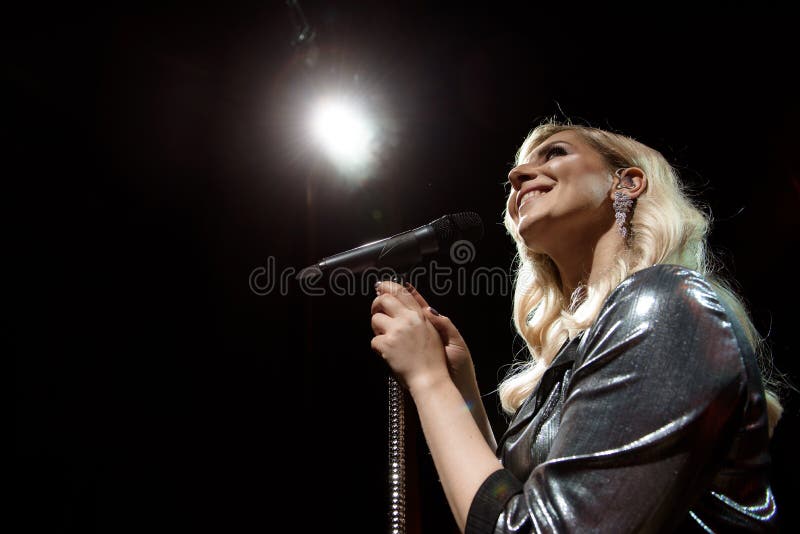 Singer and Microphone. Singer Woman on Stage. Stock Image - Image of ...