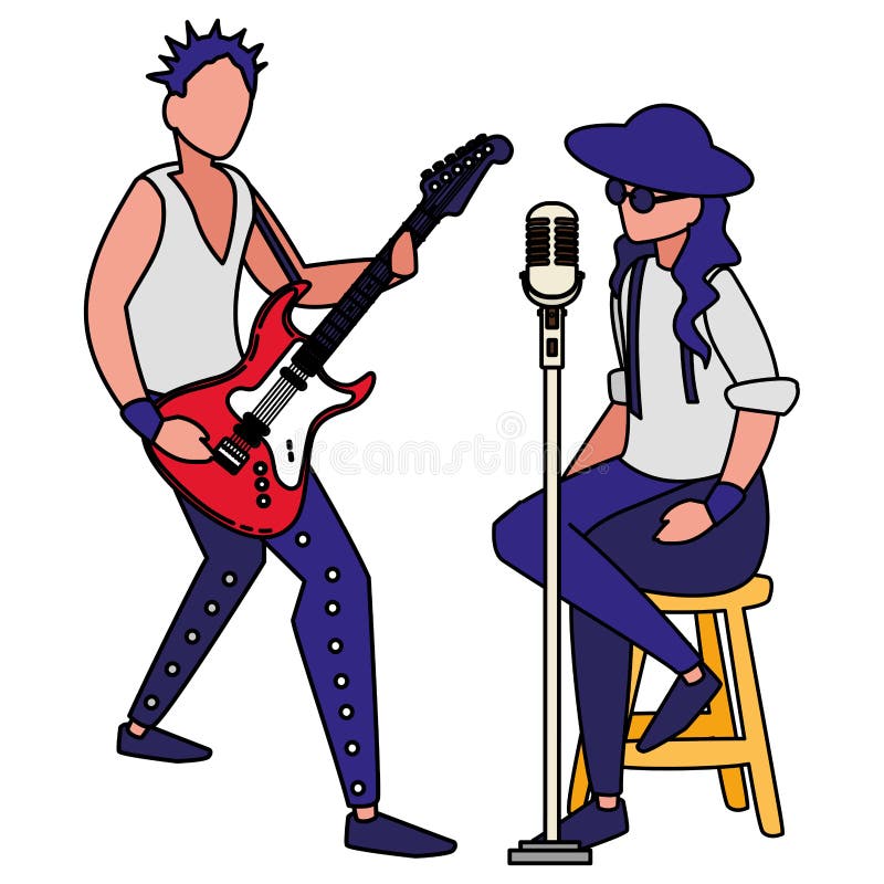 Singer Characters. Cartoon Singers with Microphone in Different Poses ...