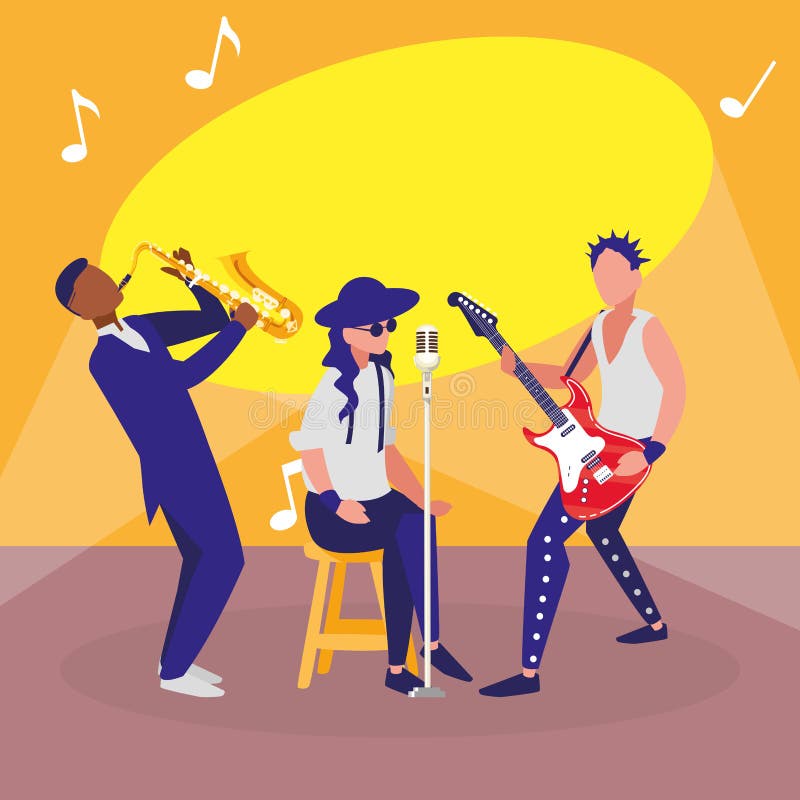 Singer and Musicians Band Characters Stock Vector - Illustration of ...