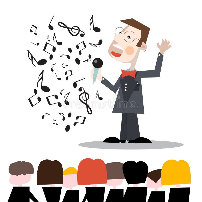 Singer with Notes and Audience Illustration Stock Vector - Illustration ...