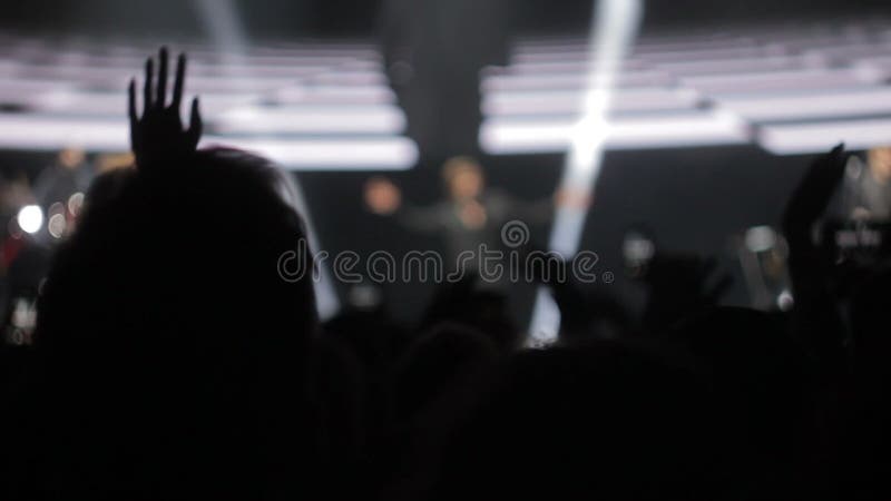 The Singer is Performing on Stage, People are Waving Their Hands ...
