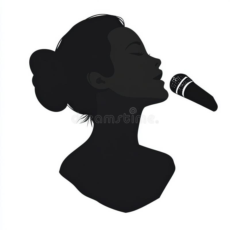 Singer Silhouette , Black and White Illustration Isolated on White ...