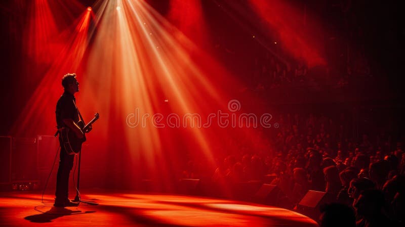 Singer Singing in Auditorium with Red Spotlights Stock Illustration ...