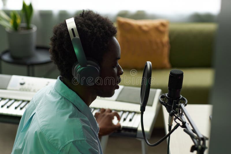 Singer Singing in Microphone and Recording Song Stock Image - Image of ...
