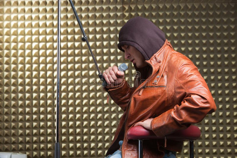 Singer Sitting in Recording Studio Stock Image - Image of microphone ...