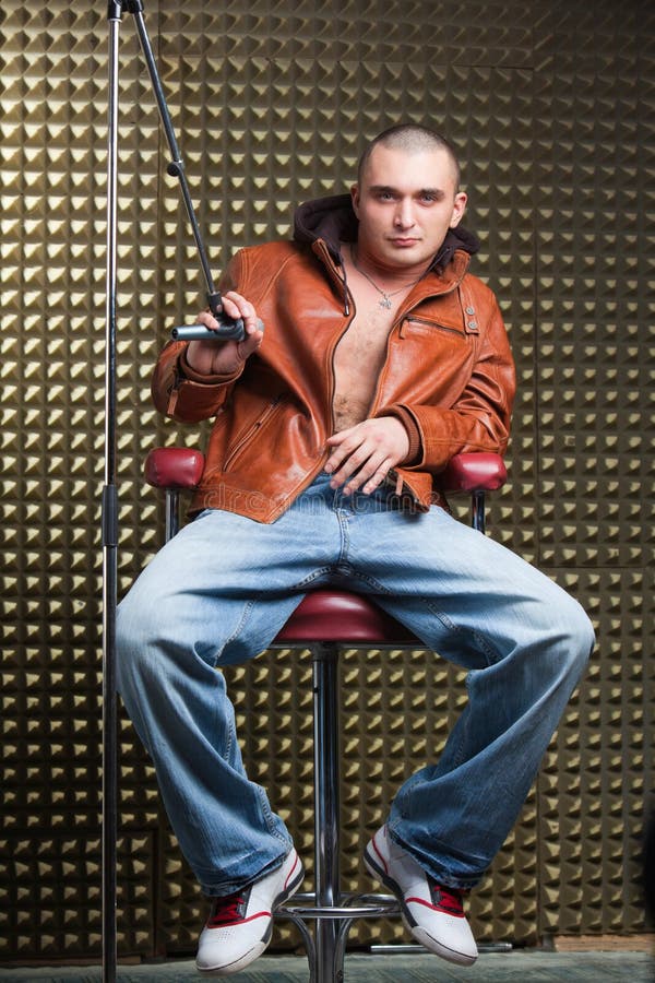 Singer Sitting in Recording Studio Stock Image - Image of microphone ...