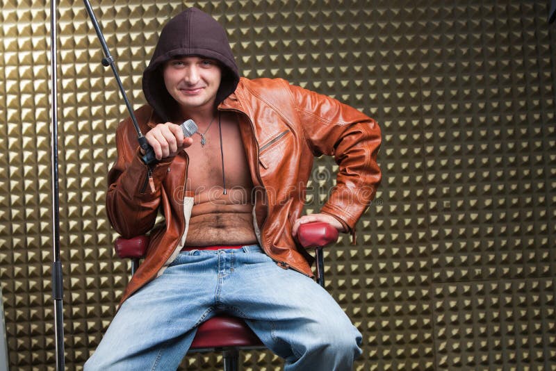 Singer Sitting in Recording Studio Stock Image - Image of microphone ...