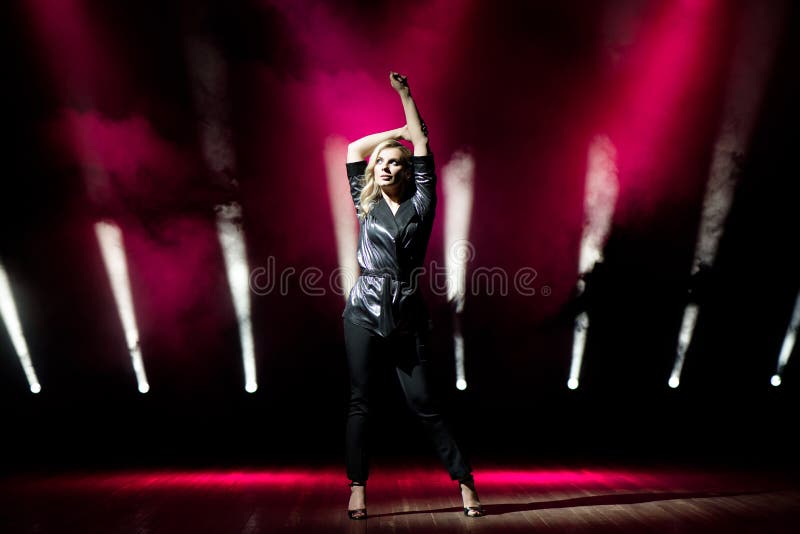 Singer Standing on the Stage in the Night Club. Stock Image - Image of ...