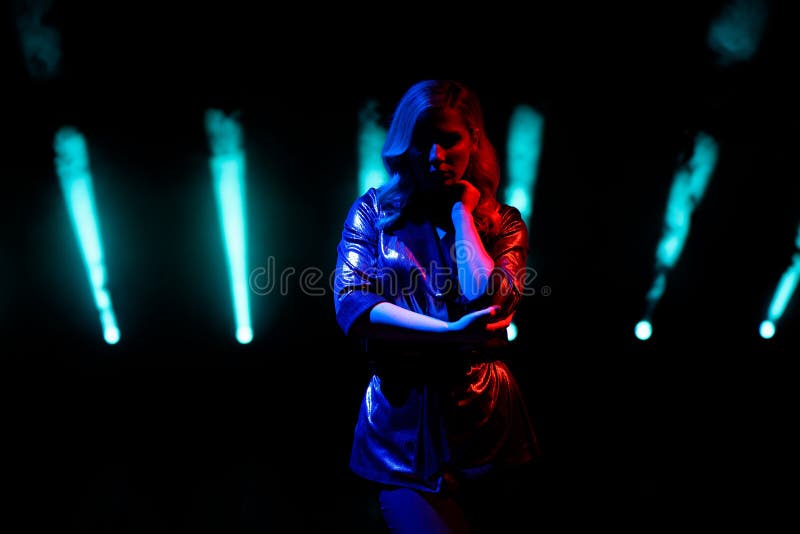 Singer Standing on the Stage in the Night Club. Stock Image - Image of ...