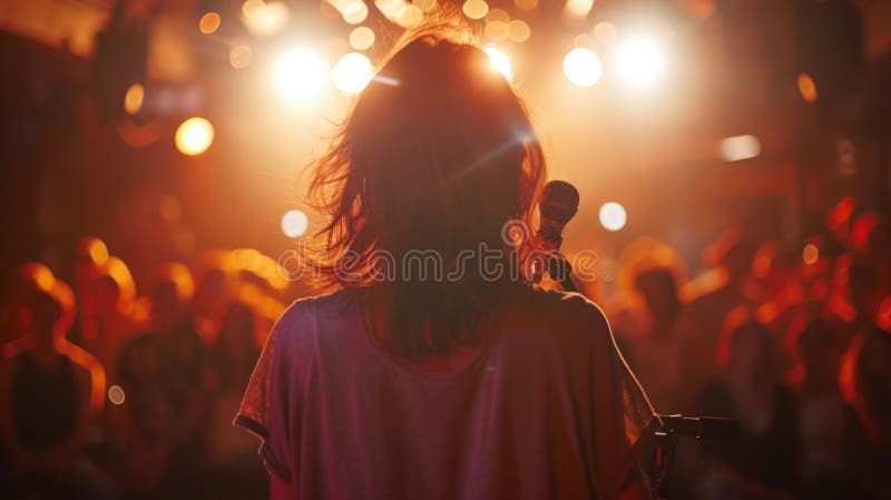 A Singer Stands with Back To the Audience Microphone in Hand Belting ...