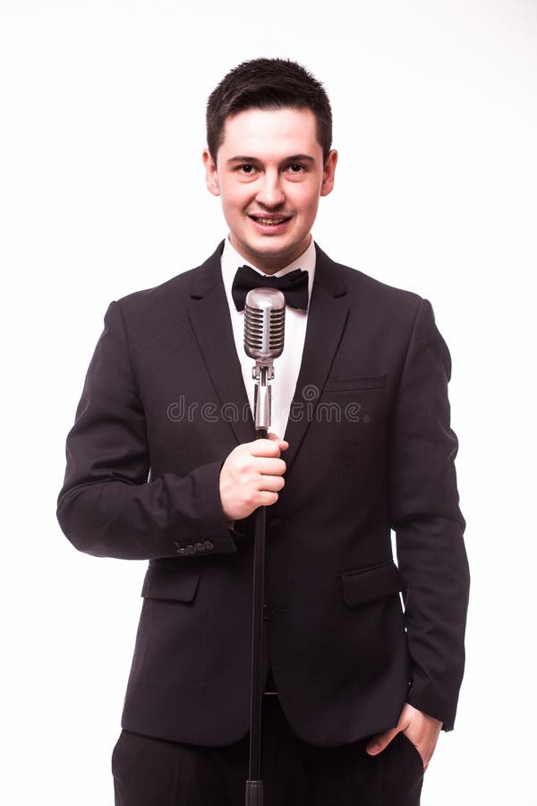 The Singer with Microphone Isolated on White Stock Photo - Image of ...
