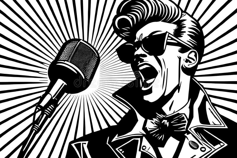 Singer with Vintage Microphone Stock Illustration - Illustration of ...