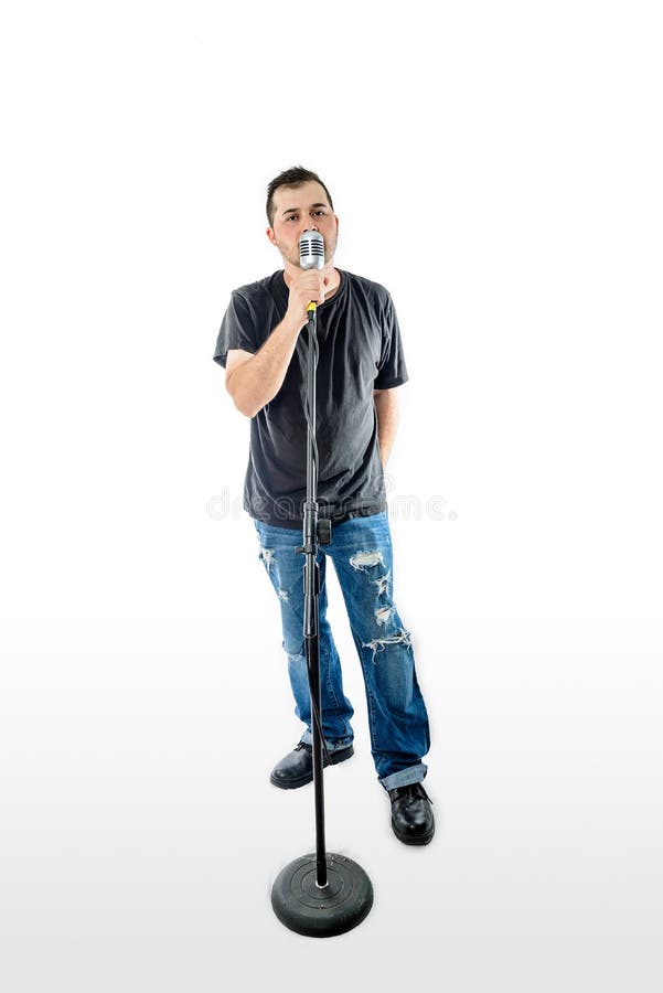 Singer Vocalist Isolated on White Arm Behind Back Stock Image - Image ...