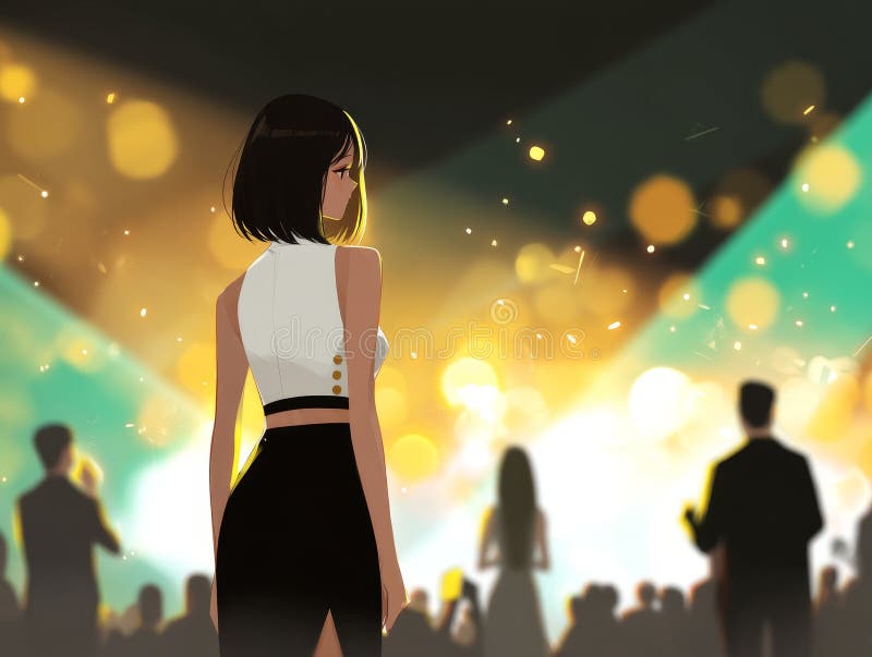 Singer Walking on Stage Facing a Large Audience Stock Illustration ...