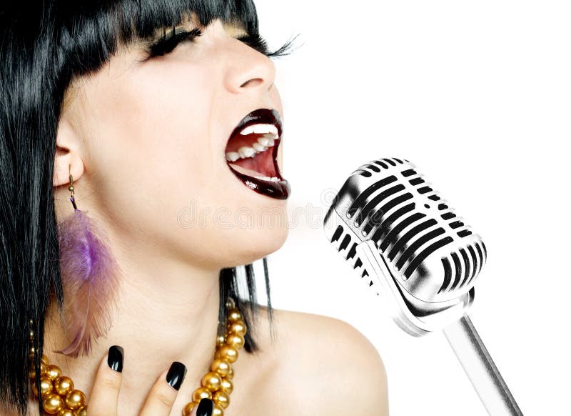 Singer Woman with Microphone Stock Image - Image of woman, live: 55556011