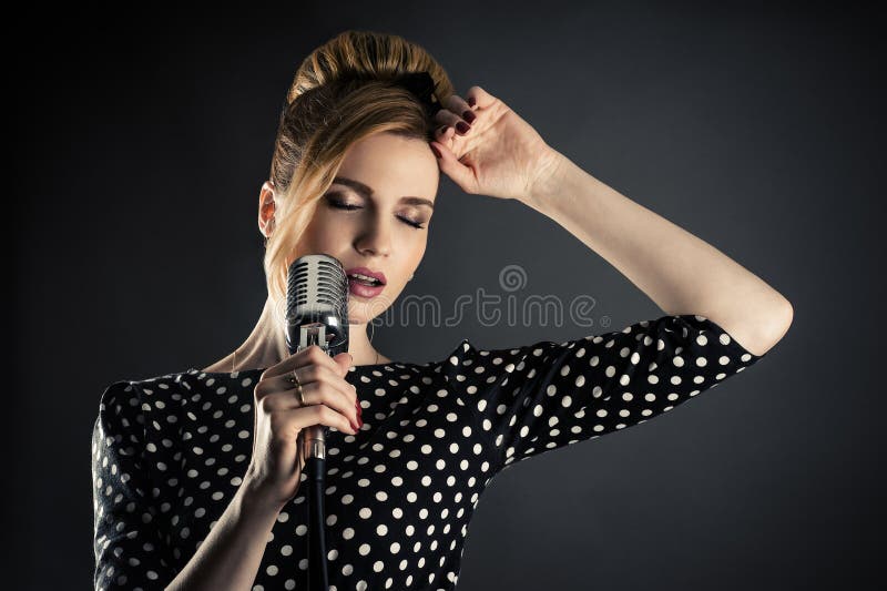Singer Woman with Retro Microphone Stock Photo - Image of luxury ...