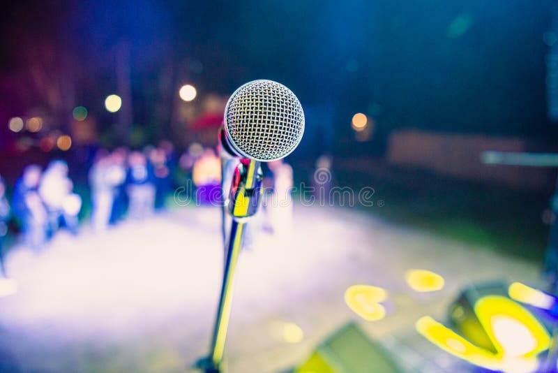 Microphone on a Stand on Stage during a Concert Stock Photo - Image of ...