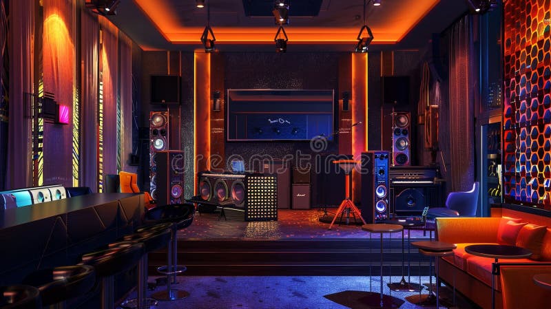 Singers Perform in Upscale Hotel Karaoke Lounge Stock Illustration ...