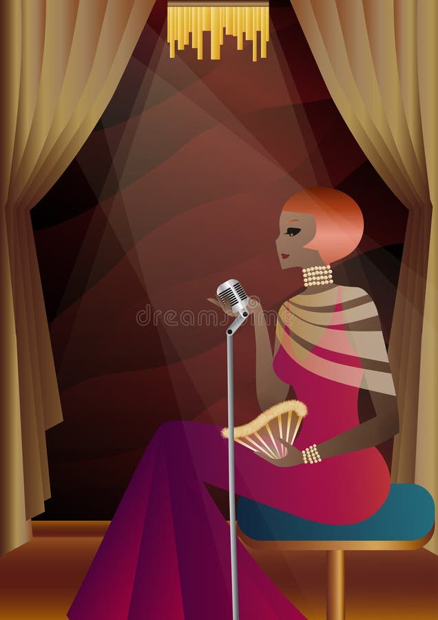 Singers Sing into Microphones, Art Deco Stock Vector - Illustration of ...