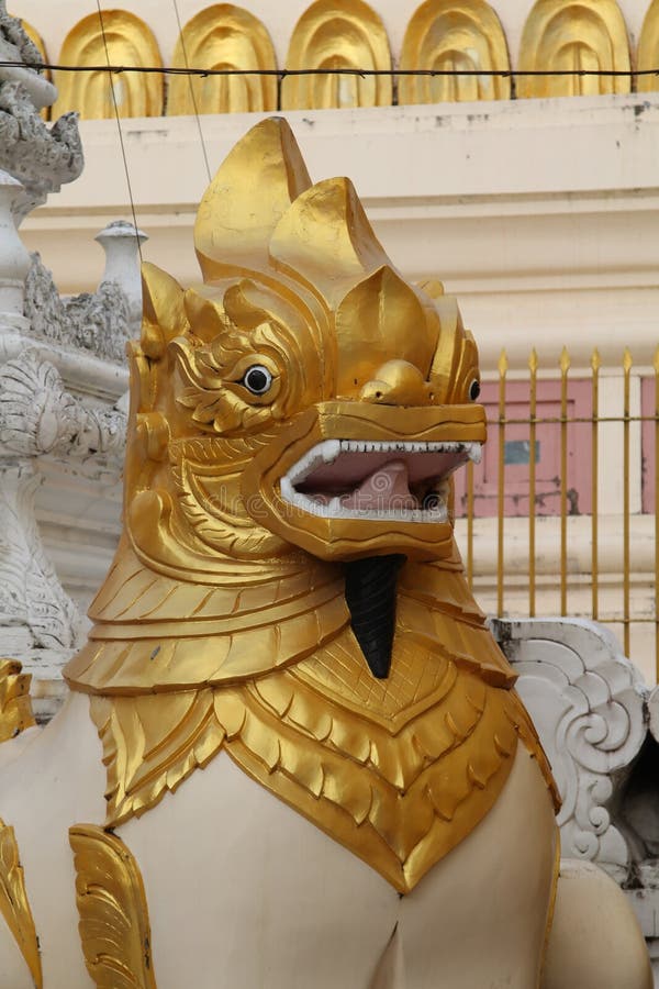 Singha at Shwedagon Pagoda South Entrance Stock Image - Image of door ...