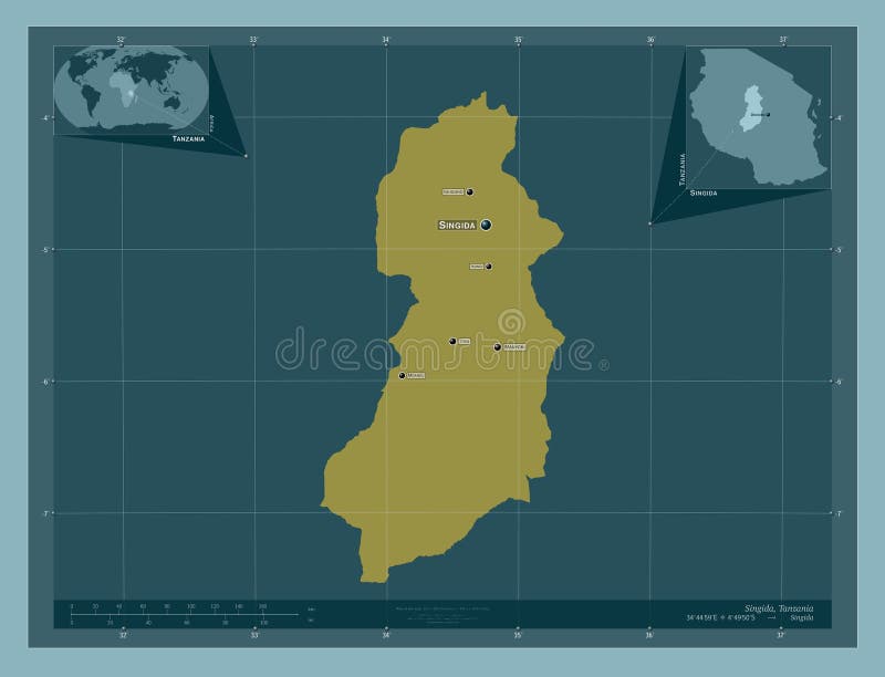 Singida, Tanzania. Solid. Labelled Points of Cities Stock Illustration ...