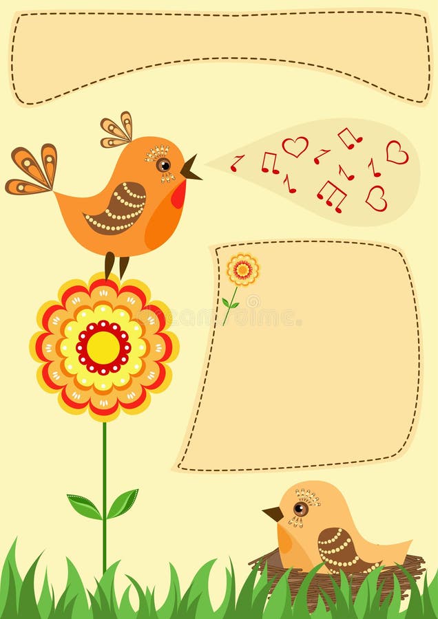 Singing Bird. Greeting Card. Stock Vector - Illustration of backgrounds ...