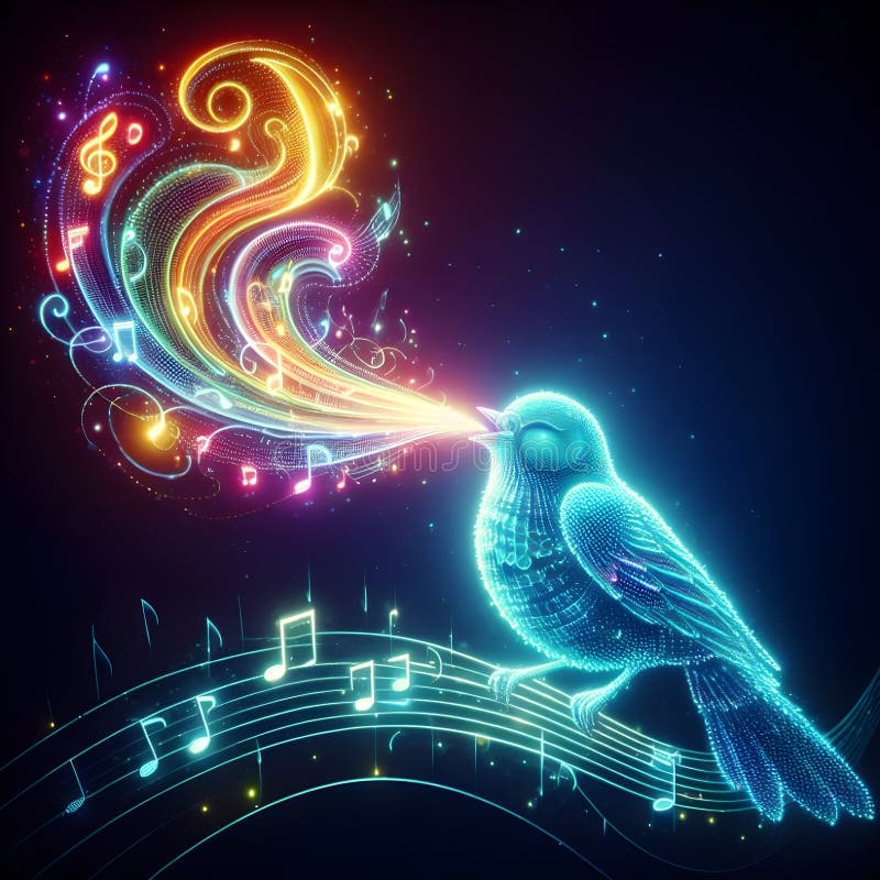 A Singing Bird is Meticulously Depicted with Illuminated Glowing LED ...