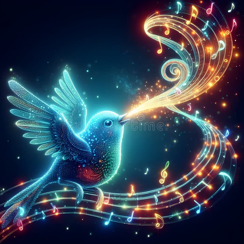 A Singing Bird is Meticulously Depicted with Illuminated Glowing LED ...