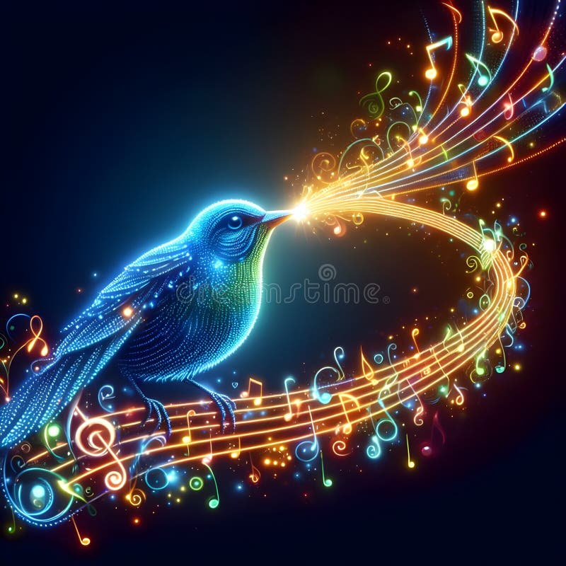 A Singing Bird is Meticulously Depicted with Illuminated Glowing LED ...