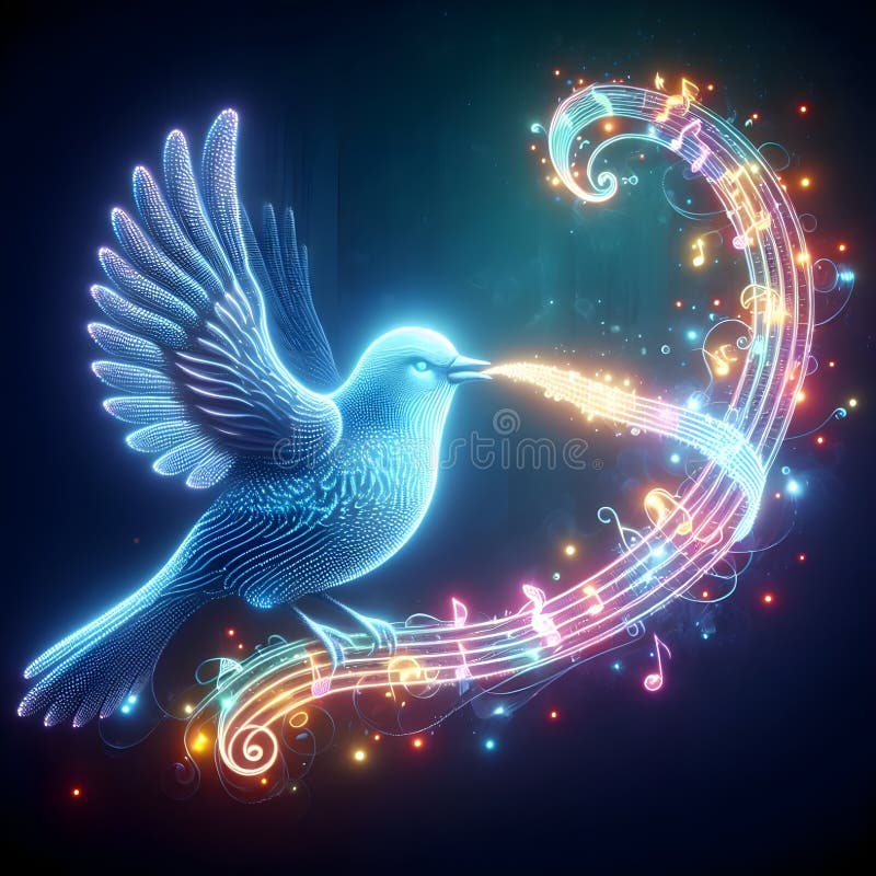 A Singing Bird is Meticulously Depicted with Illuminated Glowing LED ...