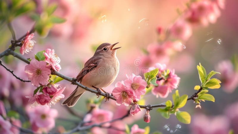 Singing Birds, Musical Notes, and Blossoming Branches Set a Harmonious ...