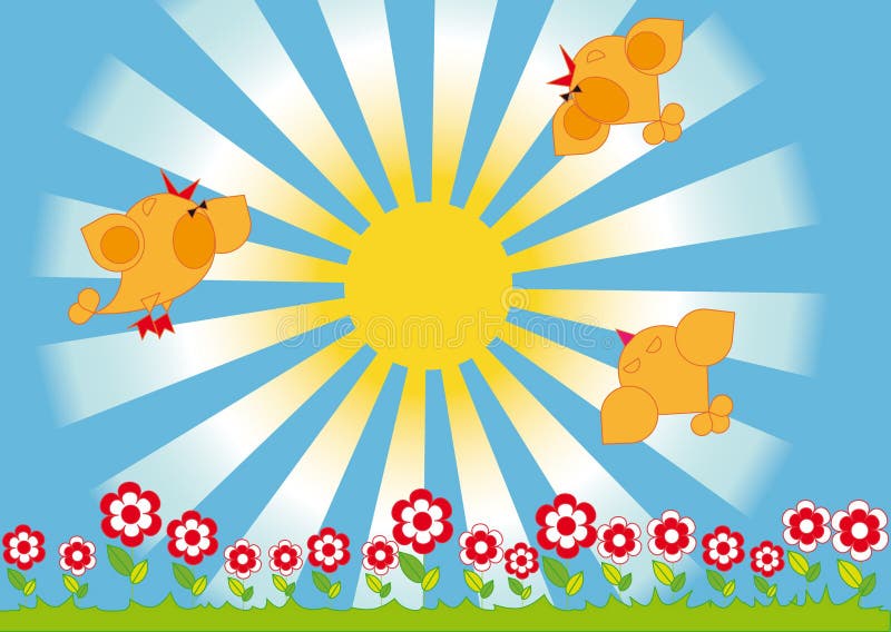 Singing birds and the sun stock vector. Illustration of green - 10390383