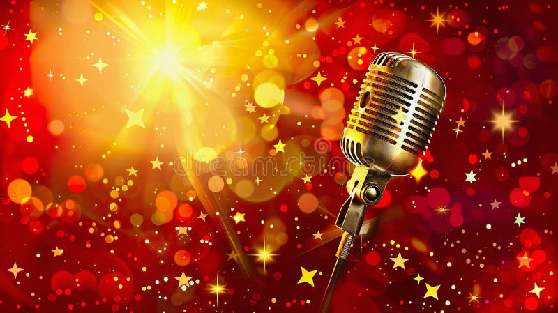 Singing Competition Poster with Microphone and Stars Background Stock ...