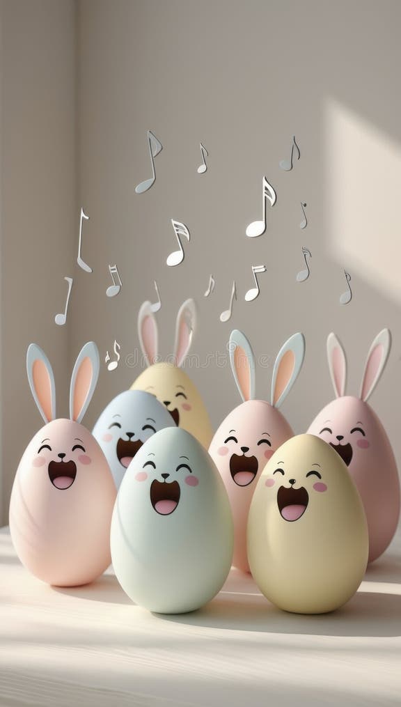 Singing Easter Eggs with Bunny Ears and Musical Notes Stock ...
