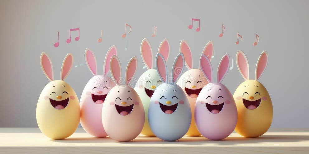 Singing Easter Eggs with Bunny Ears and Musical Notes Stock ...