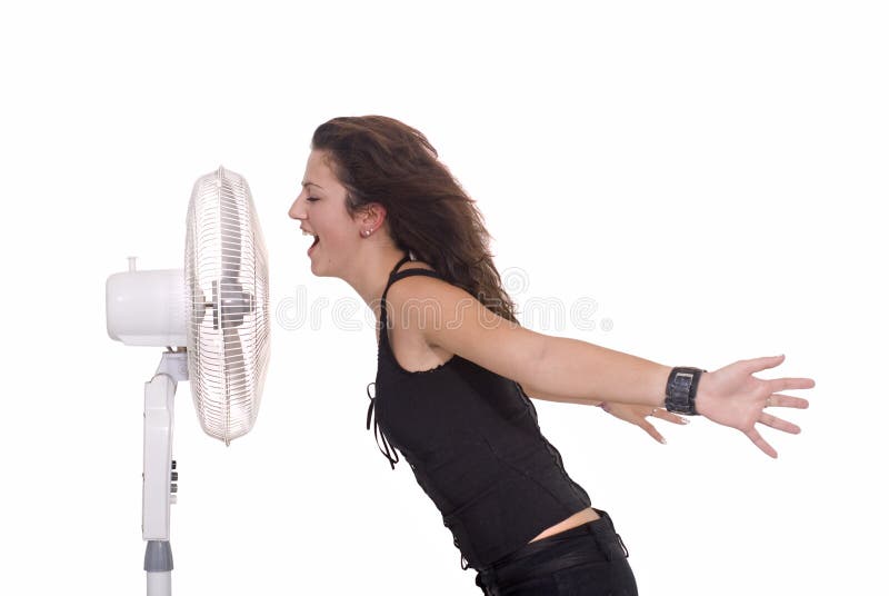 Singing with fan stock image. Image of joyful, face, female - 6865627