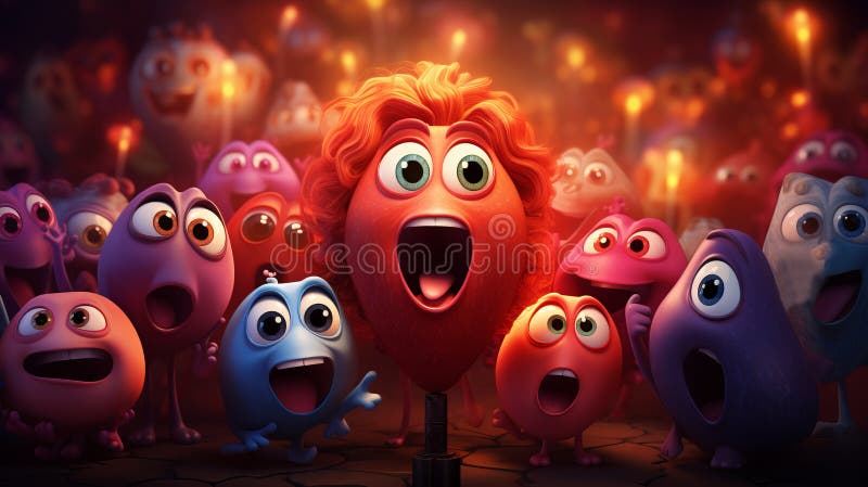 Singing Happy Heart Shaped Characters. Stock Illustration ...