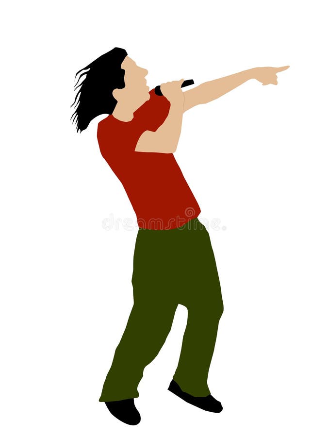 Singing Man with a Pointing Finger Stock Illustration - Illustration of ...