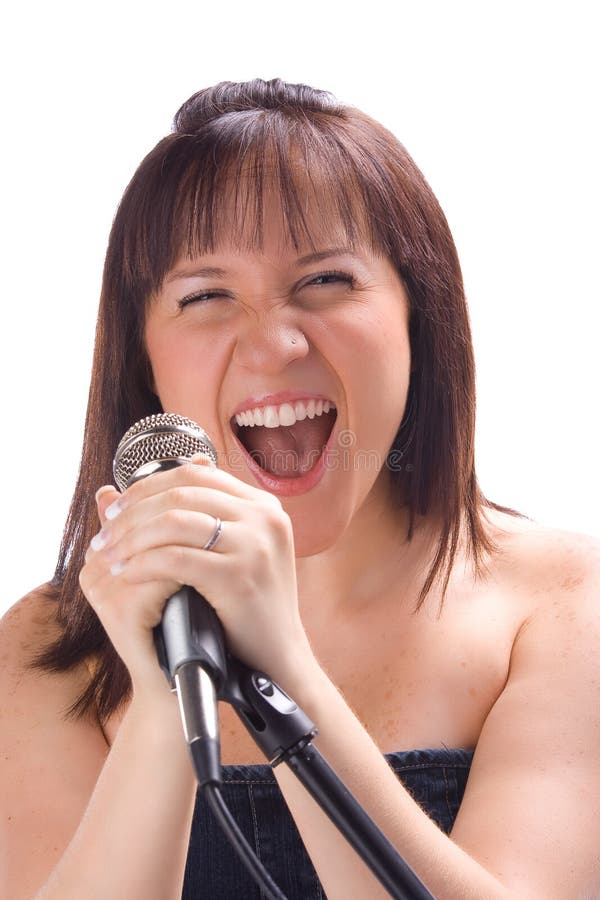 Beautiful Singer Girl Singing with Microphone Stock Image - Image of ...