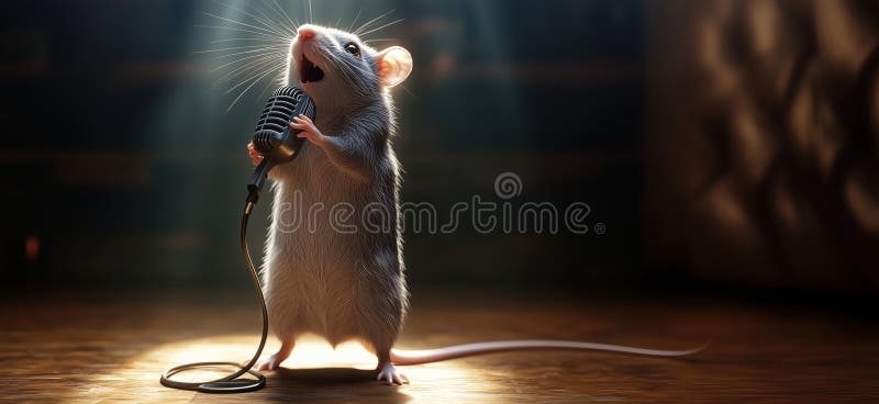 Singing Mouse Performing on Stage with Microphone in Spotlight Stock ...