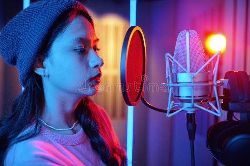 Singing in Recording Studio with Professional Equipment Stock Image ...