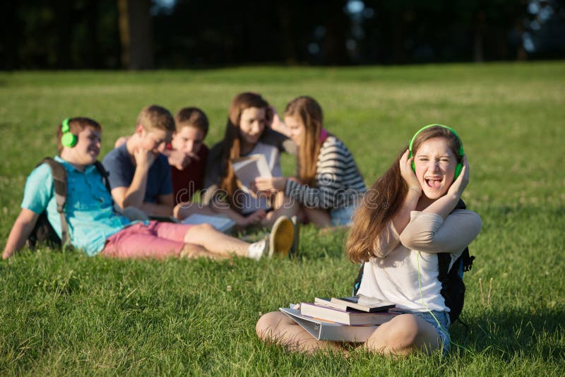 Singing Student stock image. Image of grass, headphones - 46142415