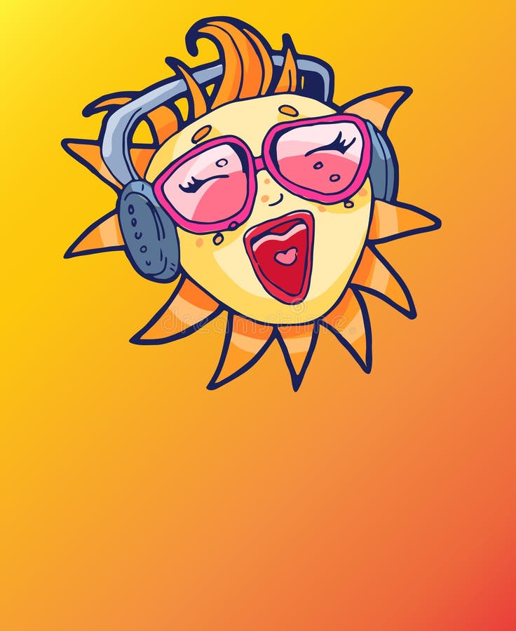 Singing Sun in Sunglasses with Copy Space Stock Vector - Illustration ...