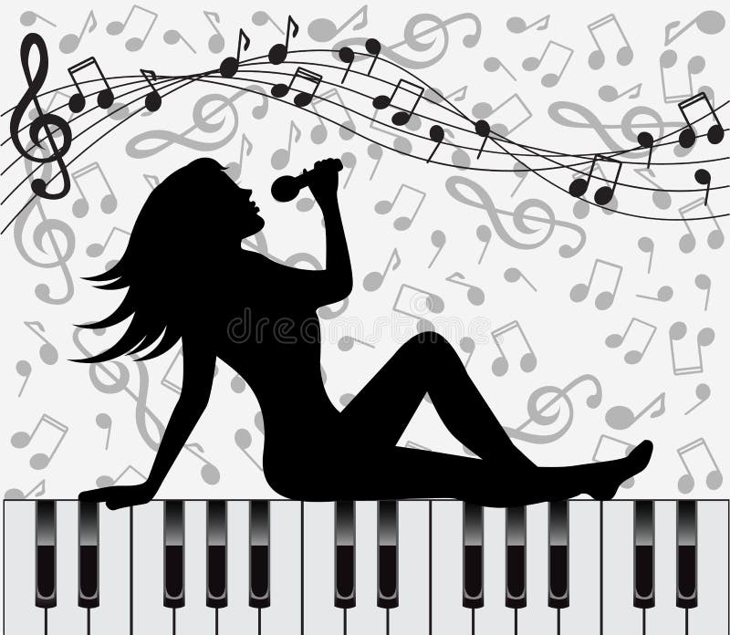 Singing Woman Sitting on the Piano Keys Stock Vector - Illustration of ...