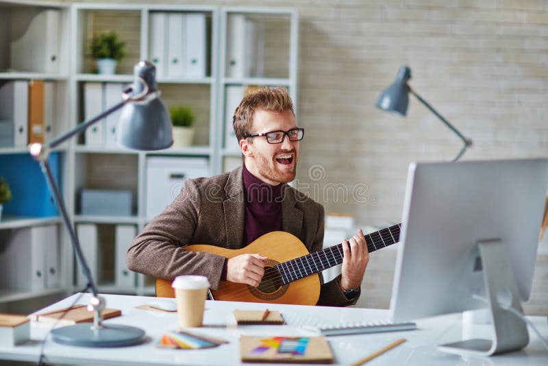 Singing by workplace stock image. Image of break, guitar - 67679683