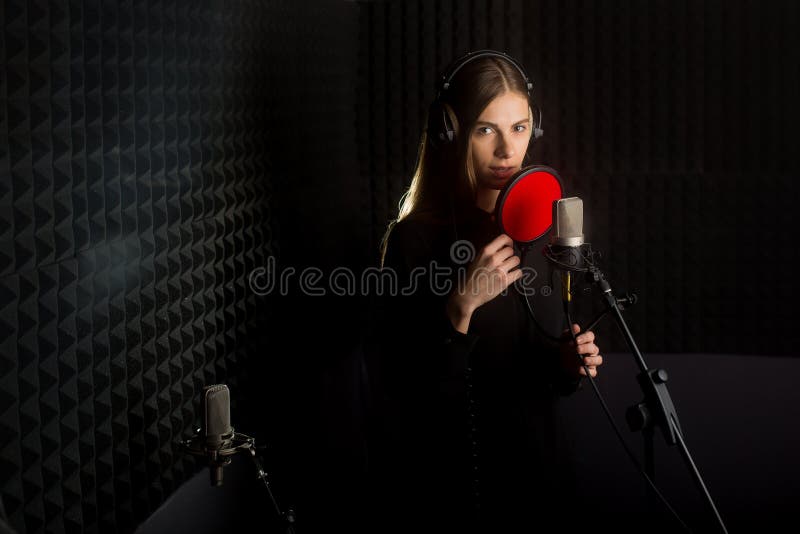 Singing Young Girl in Recording Studio. Stock Image - Image of artist ...