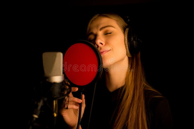 Singing Young Girl in Recording Studio. Stock Image - Image of artist ...