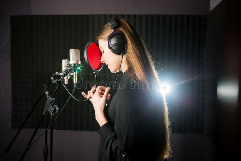 Singing Young Girl in Recording Studio. Stock Photo - Image of disco ...
