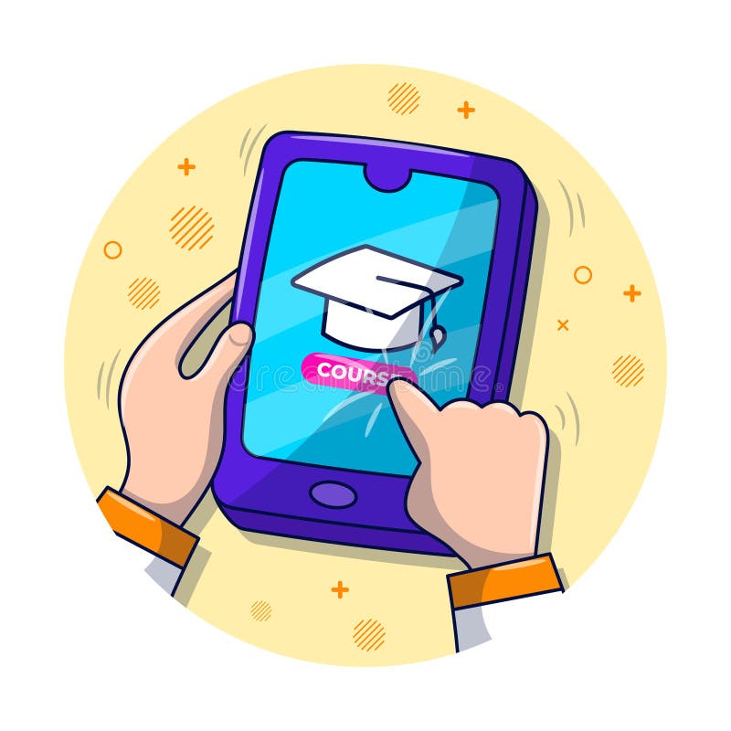 Online Learning with Smartphone, Educational Hand Drawn Cartoon ...