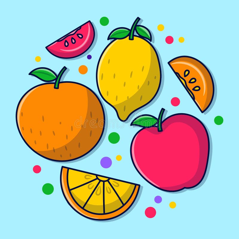 Simple Doodle Fruits, with Colored Hand Drawn Outline Style Stock ...
